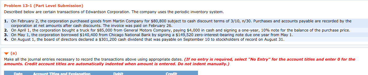 Solved Problem 13-1 (Part Level Submission) Described below | Chegg.com