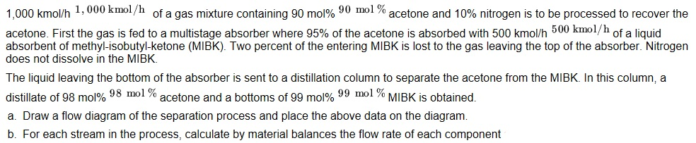 Solved 1,000 kmol/h 1,000 kmol/h of a gas mixture containing | Chegg.com