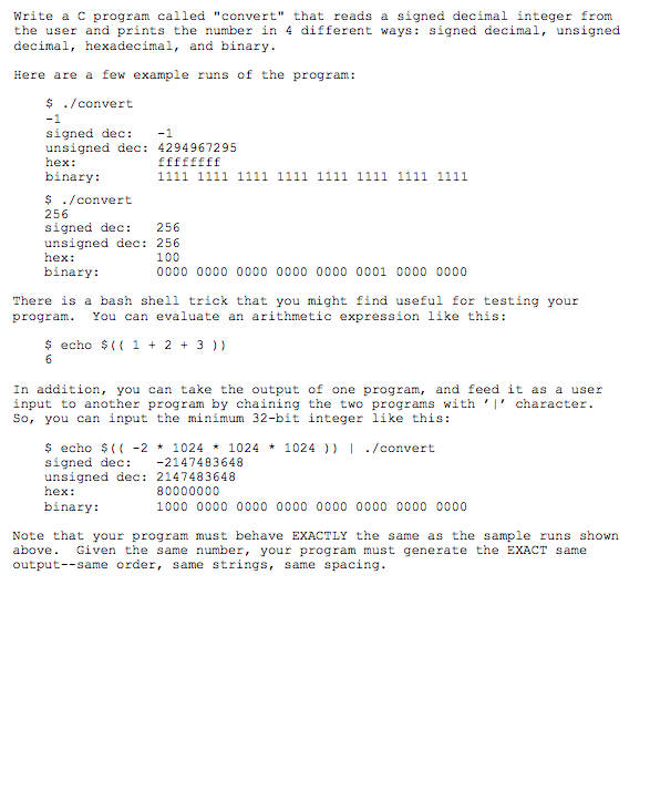 Solved Write A C Program Called Convert That Reads A 