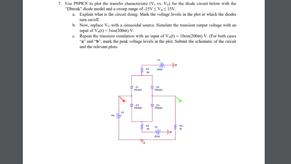 Solved 7. Use PSPICE to plot the transfer characteristic (Vo | Chegg.com