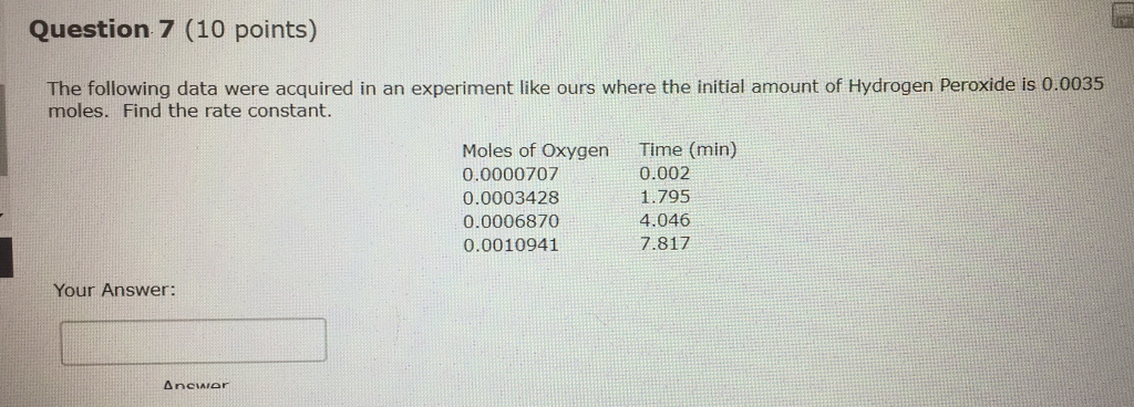 Question 7 (10 points) The following data were | Chegg.com