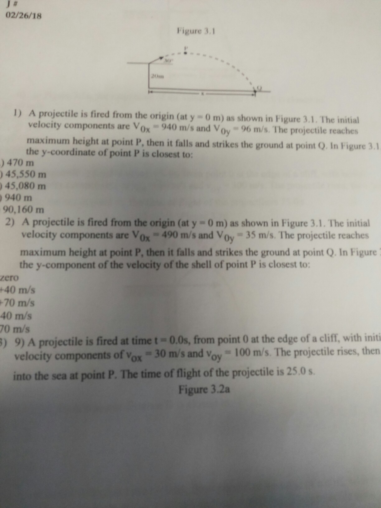 Solved 02/26/18 Figure 3.1 My 20hm I) A projectile is fired | Chegg.com