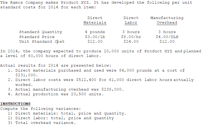 Solved The Ramos Company makes Product XYZ. It has developed | Chegg.com