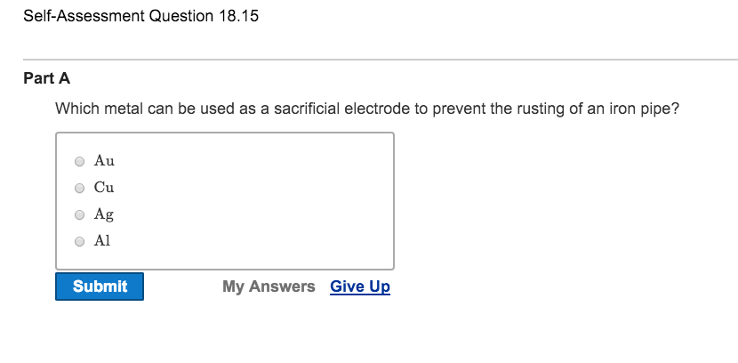 Solved Which metal can be used as a sacrificial electrode to | Chegg.com