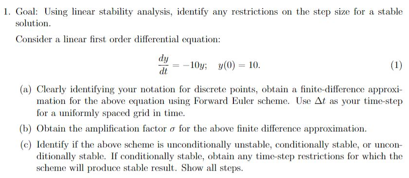 Solved 1. Goal: Using linear stability analysis, identify | Chegg.com