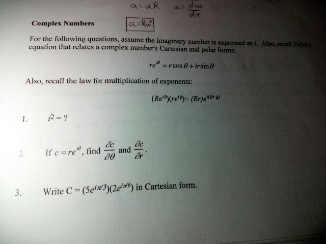 Solved Complex Numbers For the following questions, assume | Chegg.com