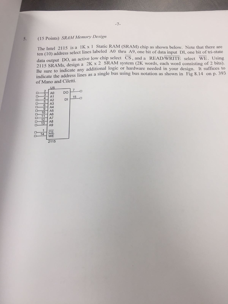 Solved SRAM Memory Design The Intel 2115 is a 1K times 1 | Chegg.com
