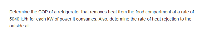 Solved Determine the COP of a refrigerator that removes heat | Chegg.com