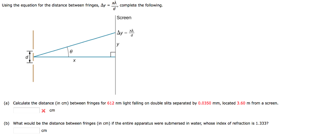 Solved Using the equation for the distance between fringes, | Chegg.com