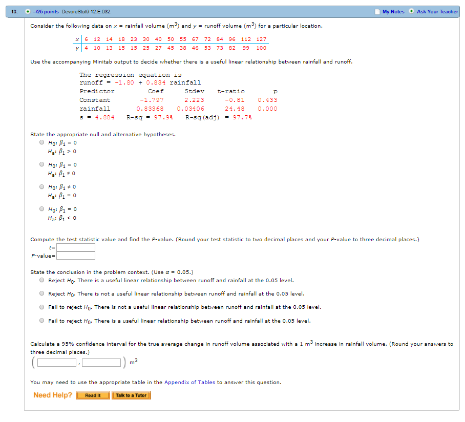 Solved Consider the following data on x = rainfall volume | Chegg.com