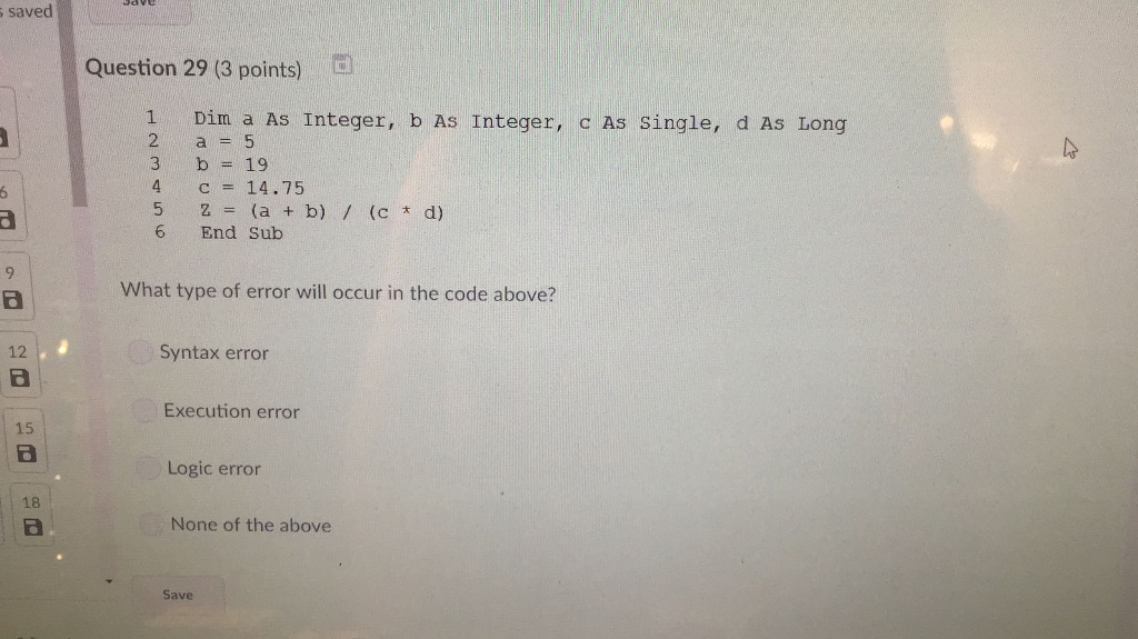 Solved Dim a As Integer, b As Integer, c As Single, d As | Chegg.com
