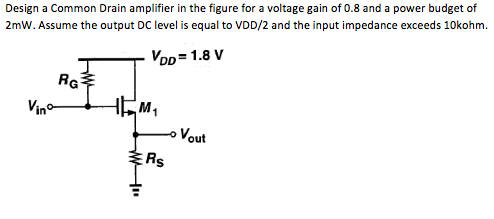 Solved Design a Common Drain amplifier in the figure for a | Chegg.com