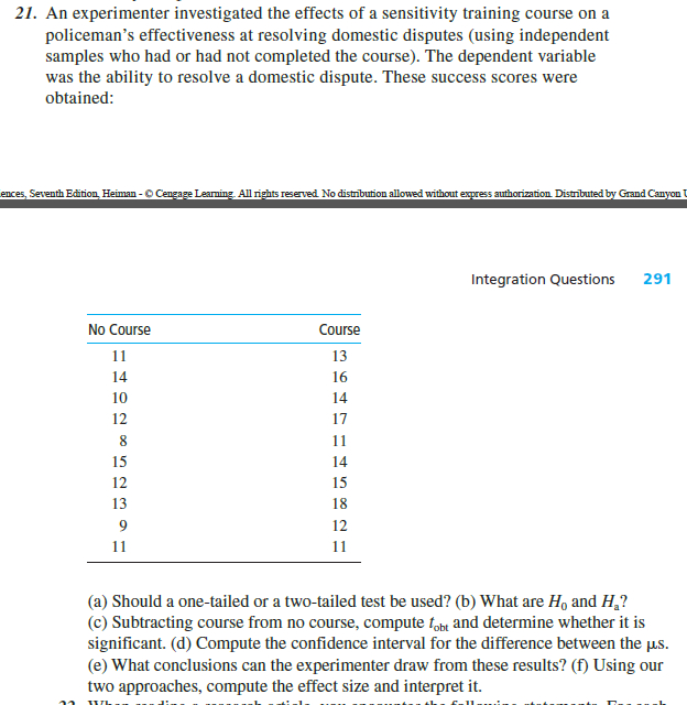 Solved An experimenter investigated the effects of a | Chegg.com
