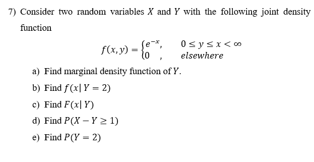Solved 7) Consider two random variables X and Y with the | Chegg.com