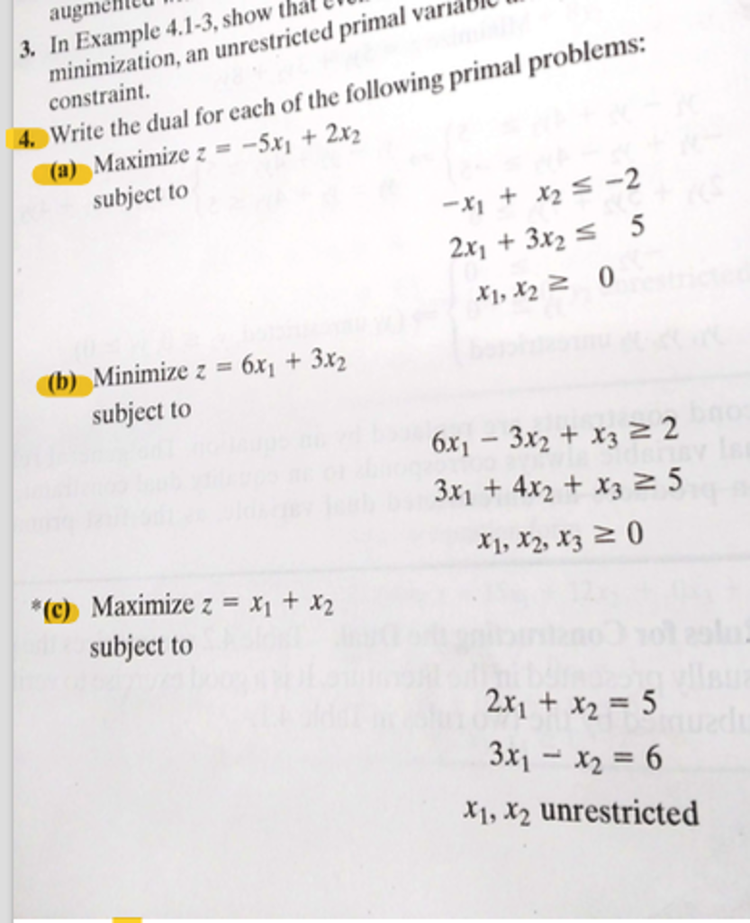 Solved Write the dual for each of the following primal | Chegg.com