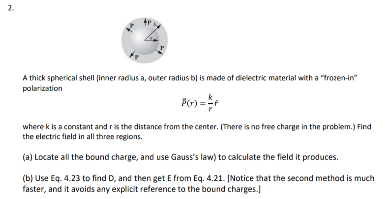 Solved 2. A thick spherical shell (inner radius a, outer | Chegg.com