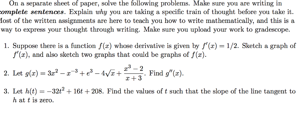 Solved On a separate sheet of paper, solve the following | Chegg.com