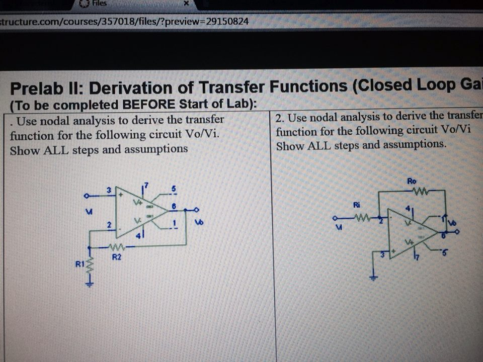 Solved Use nodal analysis to drive the transfer function for | Chegg.com
