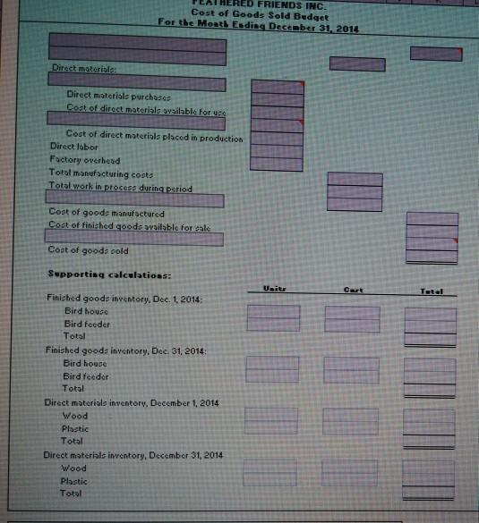 Solved 6 Prepare A Cost Of Goods Sold Budget For December Chegg
