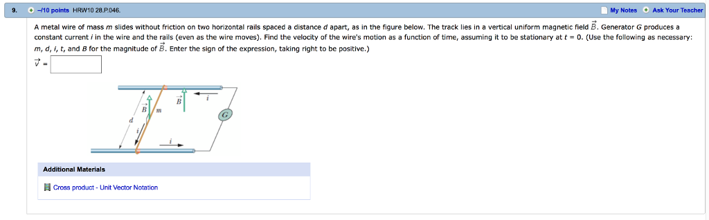 Solved A metal wire of mass m slides without friction on two | Chegg.com