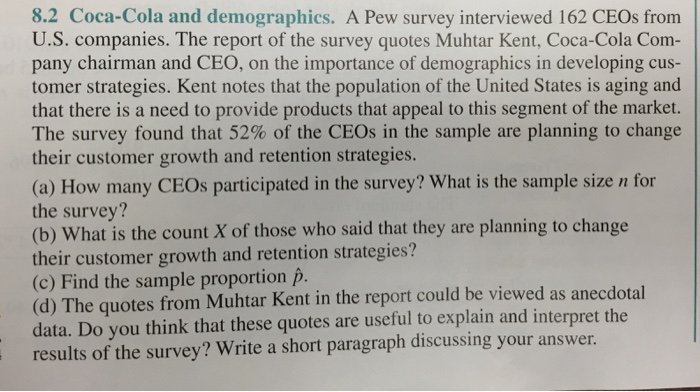 Solved Coca-Cola and demographics. A Pew survey interviewed | Chegg.com