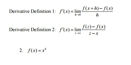Solved Derivative Definition 1: f?(x) = lim_h rightarrow 0 | Chegg.com