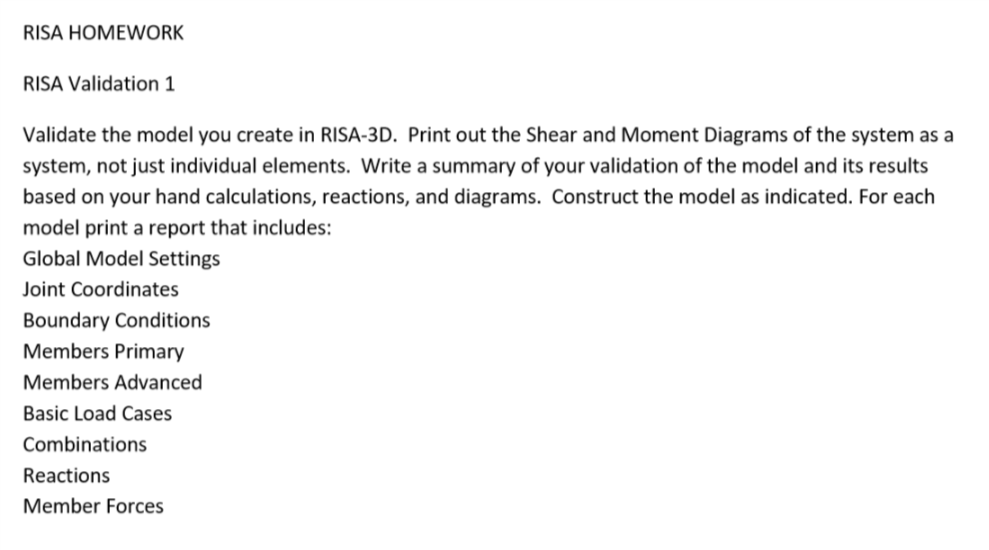 Solved RISA HOMEWORK RISA Validation 1 Validate the model | Chegg.com
