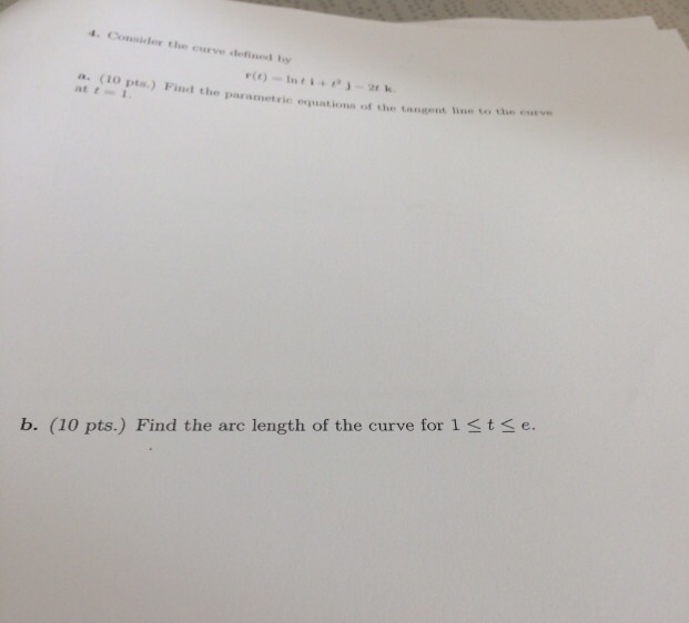 Solved Consider the curve defined by r(t) = ln t i + t^2 j - | Chegg.com