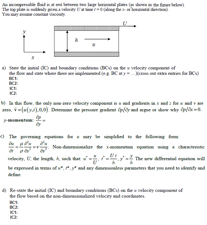 Solved An incompressible fluid is at rest between two large | Chegg.com
