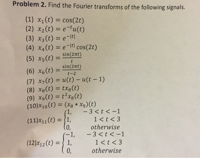 Solved Find the Fourier transforms of the following signals. | Chegg.com