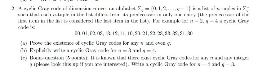 A cyclic Gray code of dimension n over an alphabet q | Chegg.com