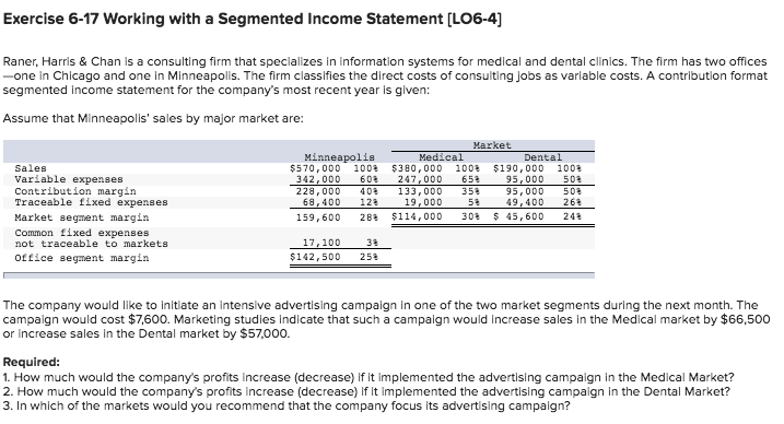 Solved Exercise 6-17 Working with a Segmented Income | Chegg.com