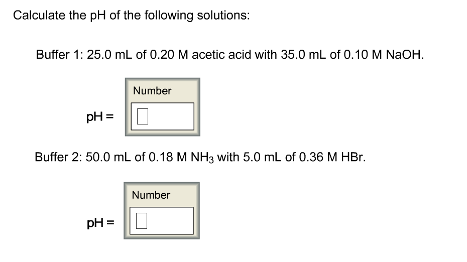 Solved Calculate the pH of the following solutions: Buffer | Chegg.com