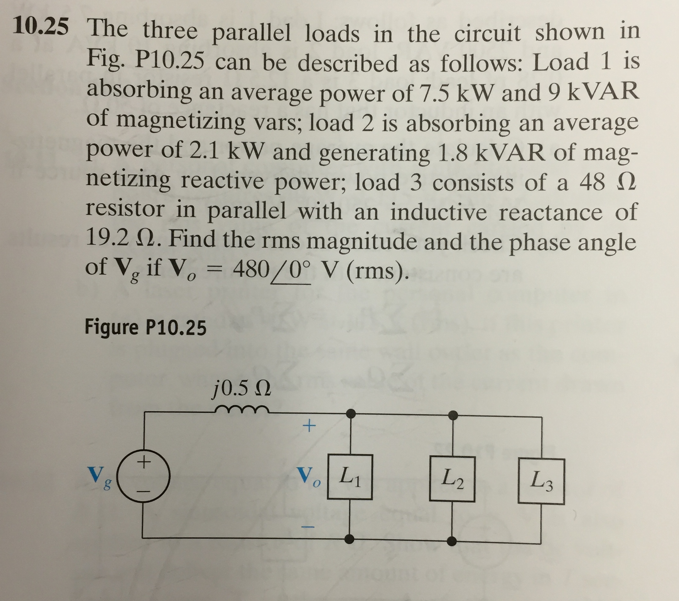 Solved The three parallel loads in the circuit shown in Fig. | Chegg.com