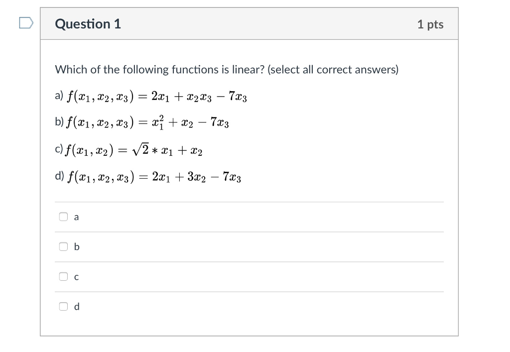 Solved Which of the following functions is linear? (select | Chegg.com