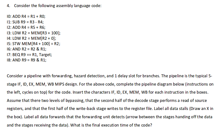 Solved Consider the following assembly language code: I0: | Chegg.com