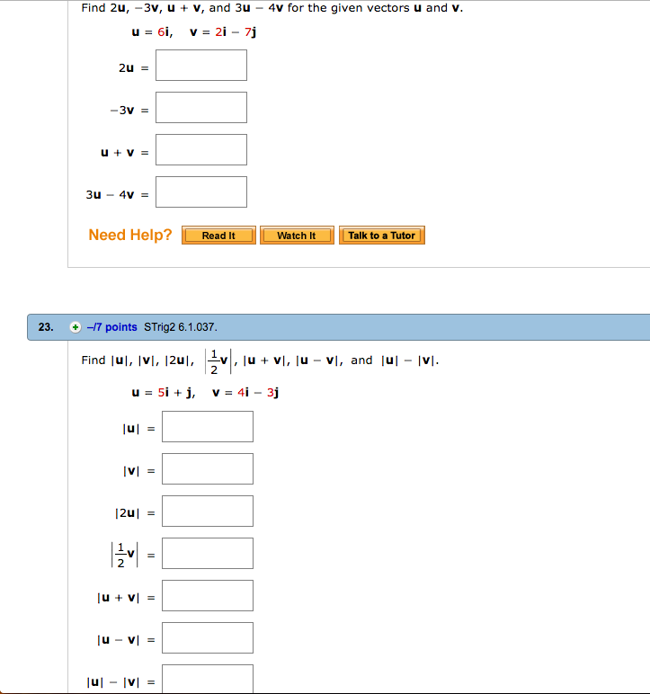 Solved Find 2u, - 3v, u + v, and 3u - 4v for the given | Chegg.com Solved Find 2u, - 3v, u + v, and 3u - 4v for the given | Chegg.com