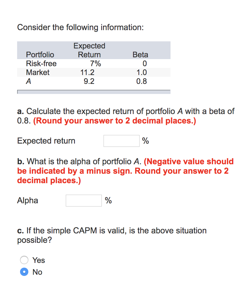 Solved Consider the following information: Expected Return | Chegg.com
