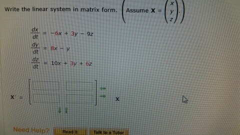 Solved Write the linear system in matrix form, (Assume x = | Chegg.com