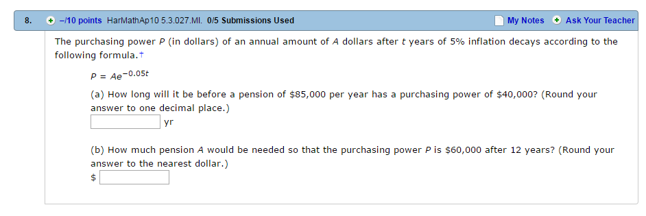 Solved The purchasing power P (in dollars) of an annual | Chegg.com