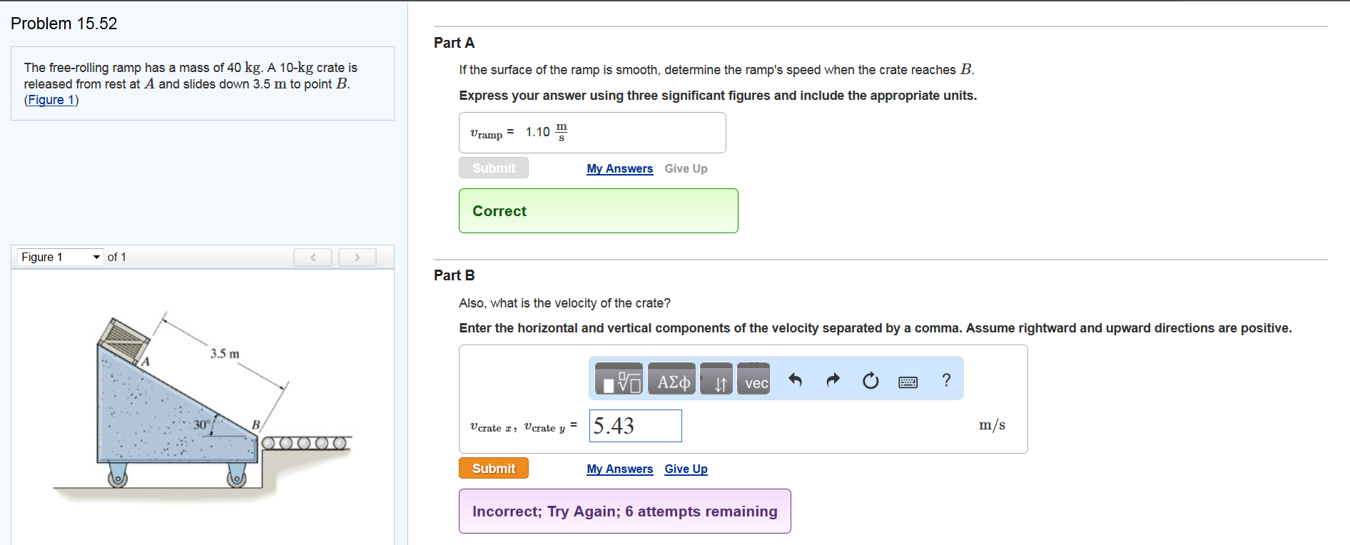 Solved The free-rolling ramp has a mass of 40 kg. A | Chegg.com