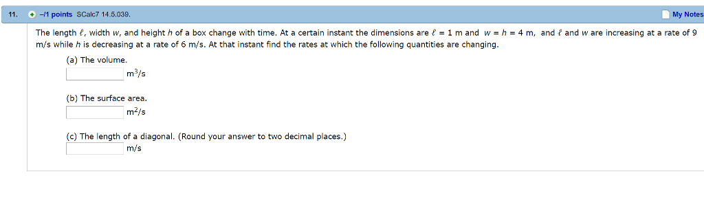 Solved The length l, width w, and height h of a box change | Chegg.com