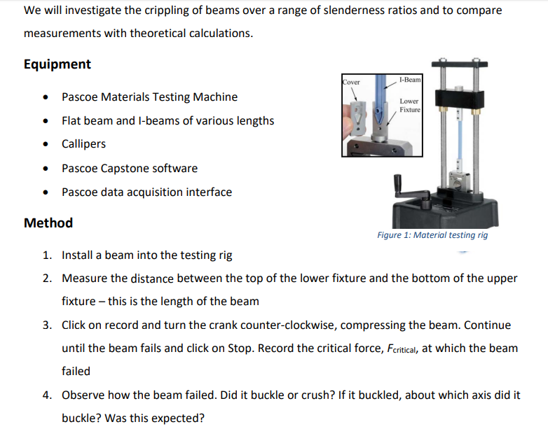 Solved We will investigate the crippling of beams over a | Chegg.com