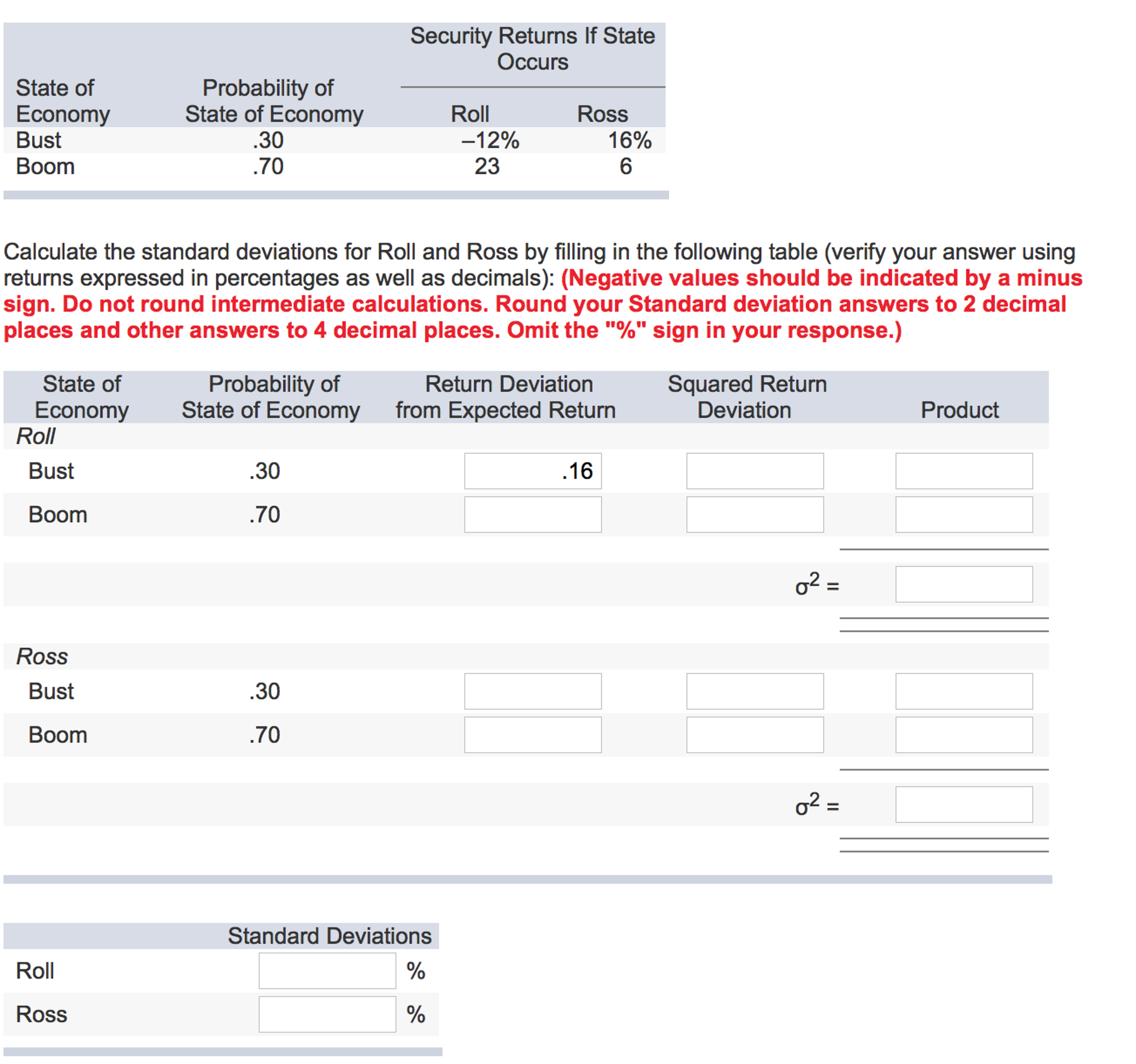Solved Calculate the standard deviations for Roll and Ross | Chegg.com