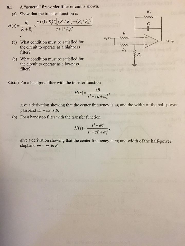 Solved A "general" first-order filter circuit is shown Show | Chegg.com