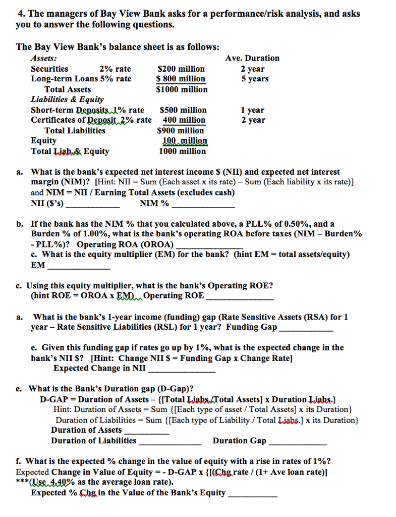 Solved 4. The managers of Bay View Bank asks for a | Chegg.com