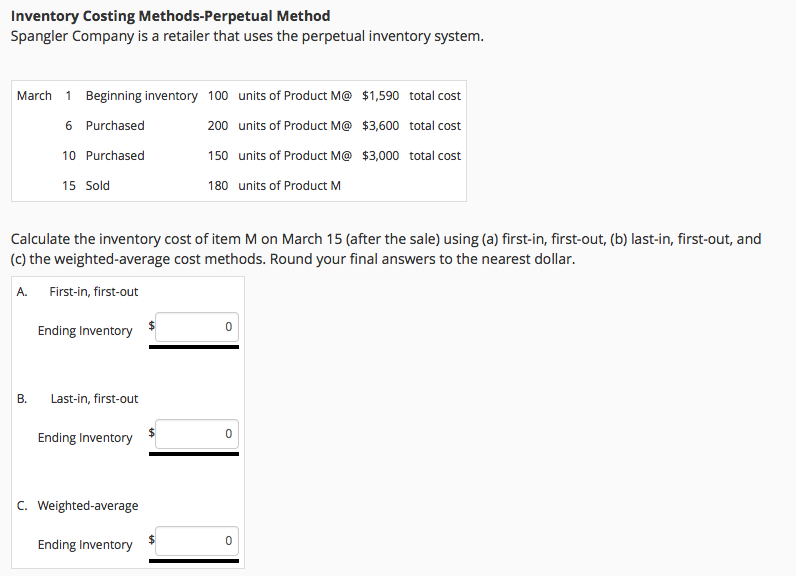 Solved Inventory Costing Methods-Perpetual Method Spangler | Chegg.com