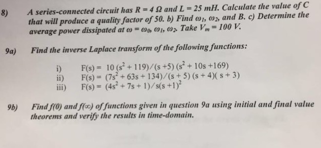 Solved A series-connected circuit has R = 4 Omega and L = 25 | Chegg.com