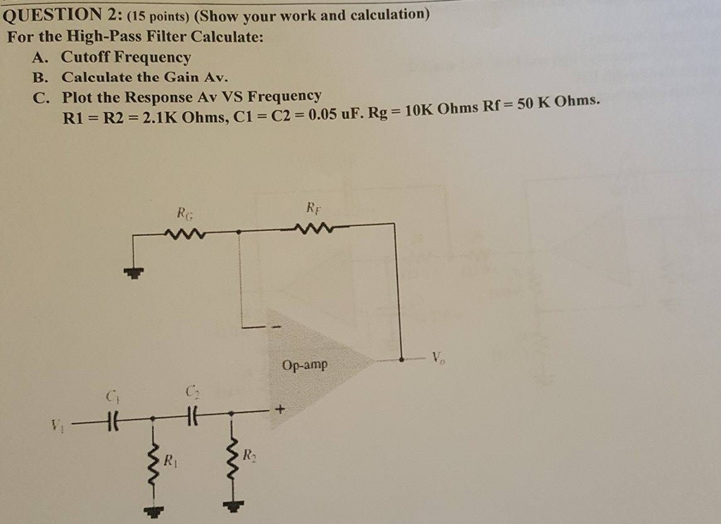 Solved For the High-Pass Filter Calculate: Cutoff Frequency | Chegg.com