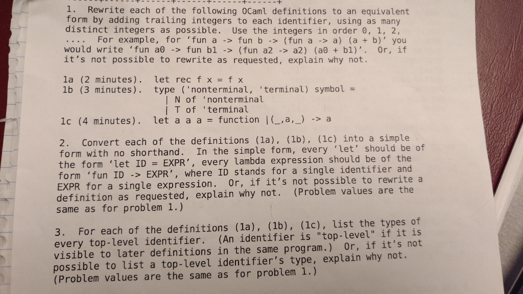 Solved Rewriting OCaml definitions to an equivalent form | Chegg.com